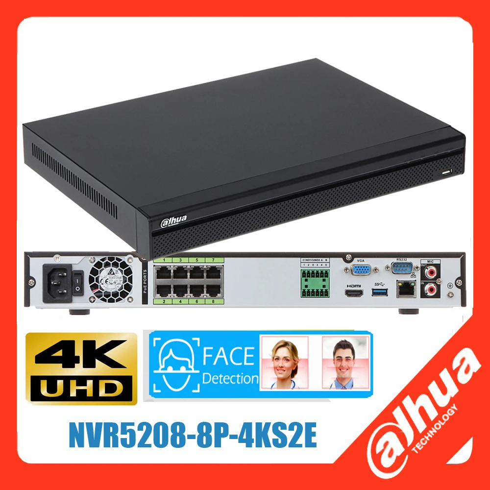 Dahua-DH-NVR5208-8P-4KS2 multilenguaje 4K y H.265, 8 poe AI, cara, NVR, DH-NVR5208-8P-4KS2E ...