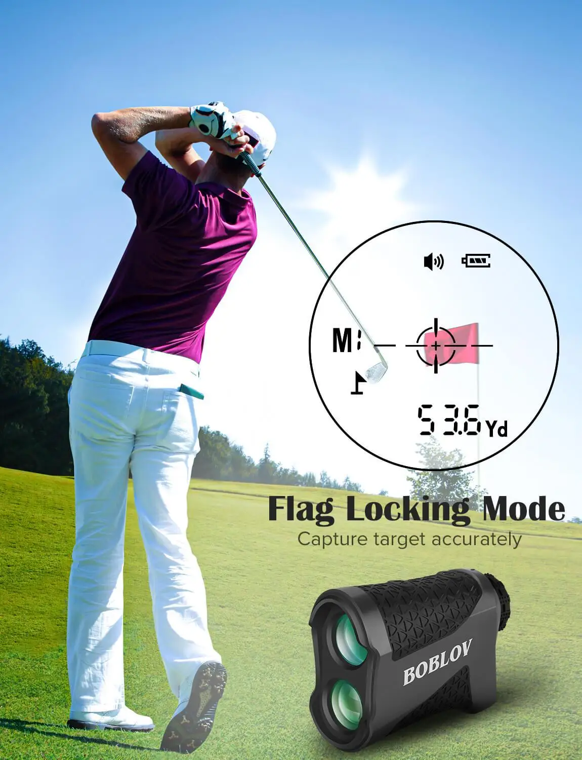 BOBLOV K600G/AG 600M Golf Range Finder 6X Laser Rangefinder with Jolt ...