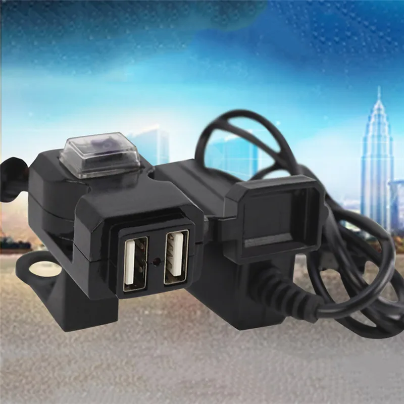 12V Dual USB Motorcycle Handlebar Charger Supply Socket Switch And ...