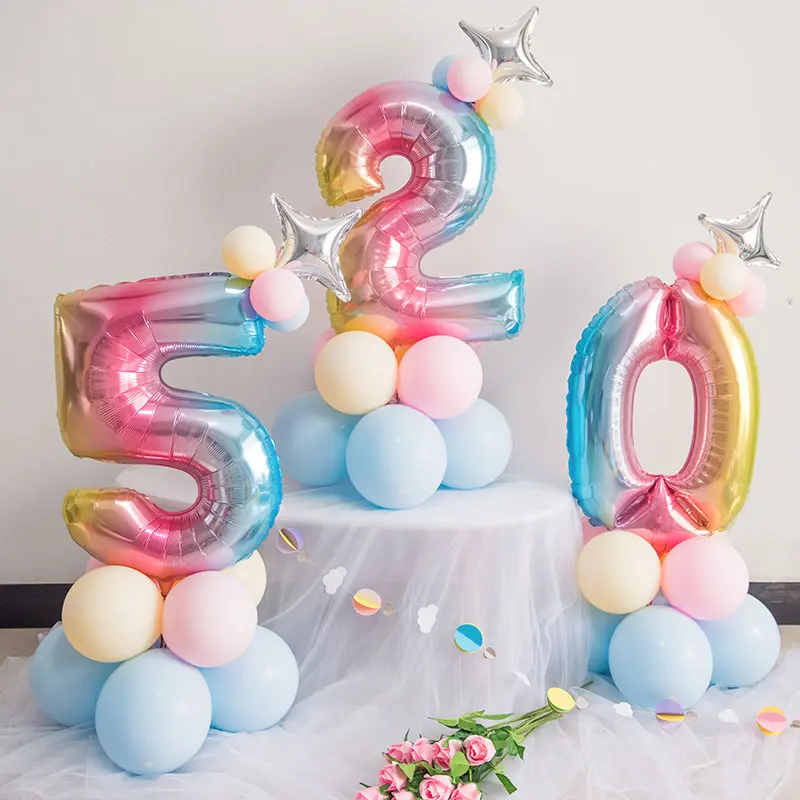 15pcs/set Rainbow Foil Number Balloon Happy Birthday Balloons Baby ...