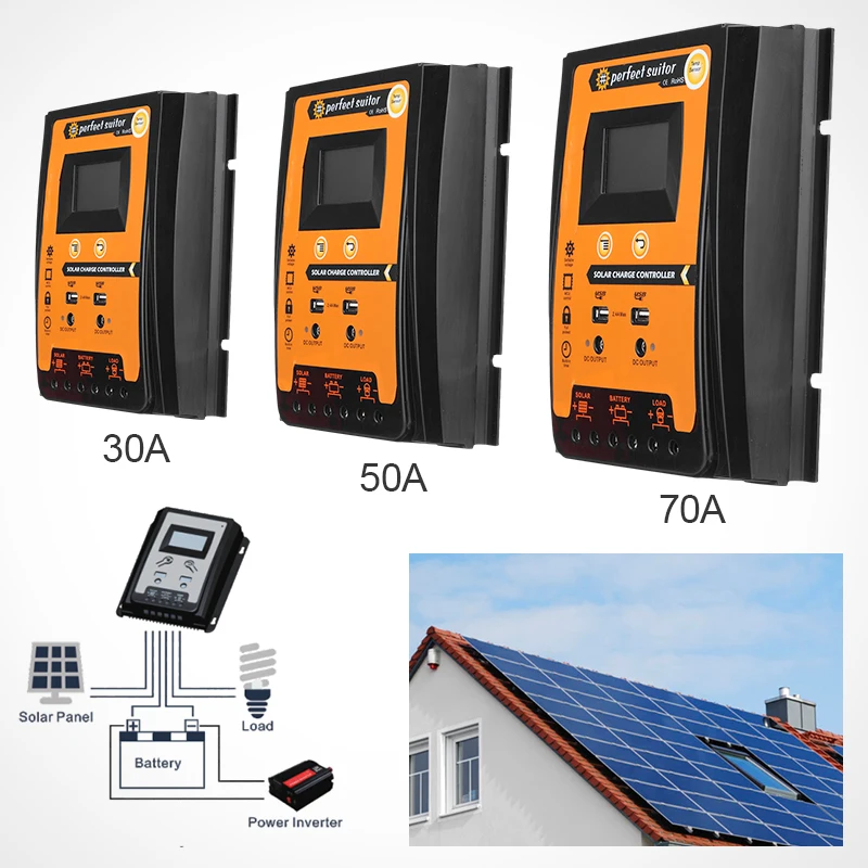 12V/24V 30A50A MPPT Solarladeregler Solarpanel Batterieregler mit zwei USB-LCD-Display ...