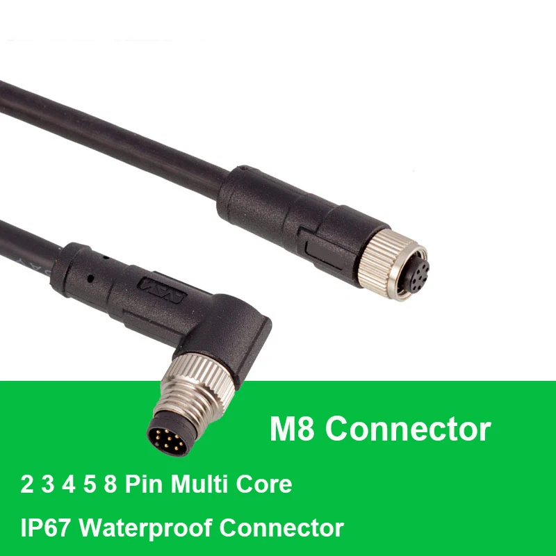 Conector de Sensor Impermeável, M8, 3, 4, 5, 6, 8 Pin, PUR, PVC, 2m, 5m, Cabo de Solda Fio ...