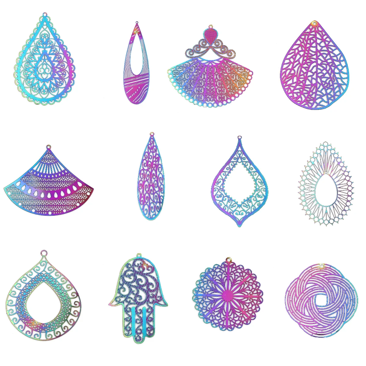 10pcs Stainless Steel Snowflake Filigree Stamping Pendants Hollow ...