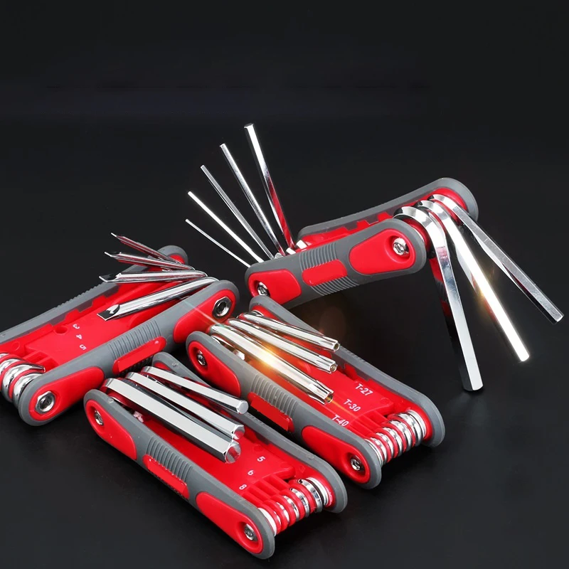 미니 다기능 접이식 스크루 드라이버 육각 렌치 세트 멀티 사이즈 스패너 수리 도구 스크루 드라이버 비트 핸드 수리 도구 키트