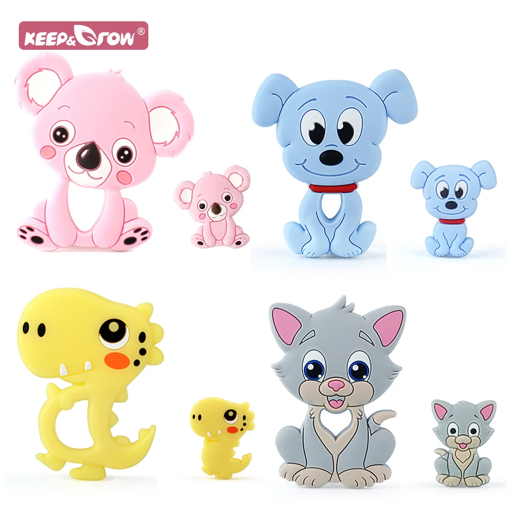Silicone Teether Beads Animal Koala Dog Dinosaur Cat Cartoon Pacifier ...