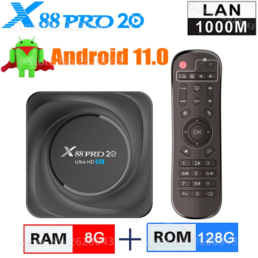 X88 PRO 20 Smart Android 11 TV BOX 8GB RAM 64GB 128GB ROM RK3566 2.4G ...