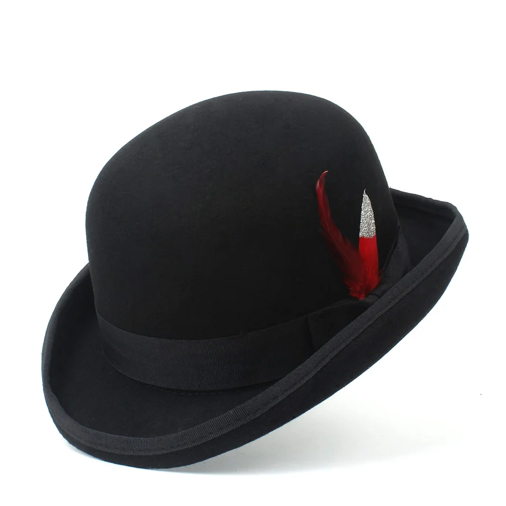 100% Wool Women Men Black Bowler Hat Gentleman Crushable Billycock ...