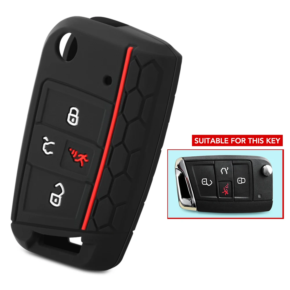 4 Buttons Silicone Car Key Cover Case for VW 2016 2017 2018 2019 2020 ...