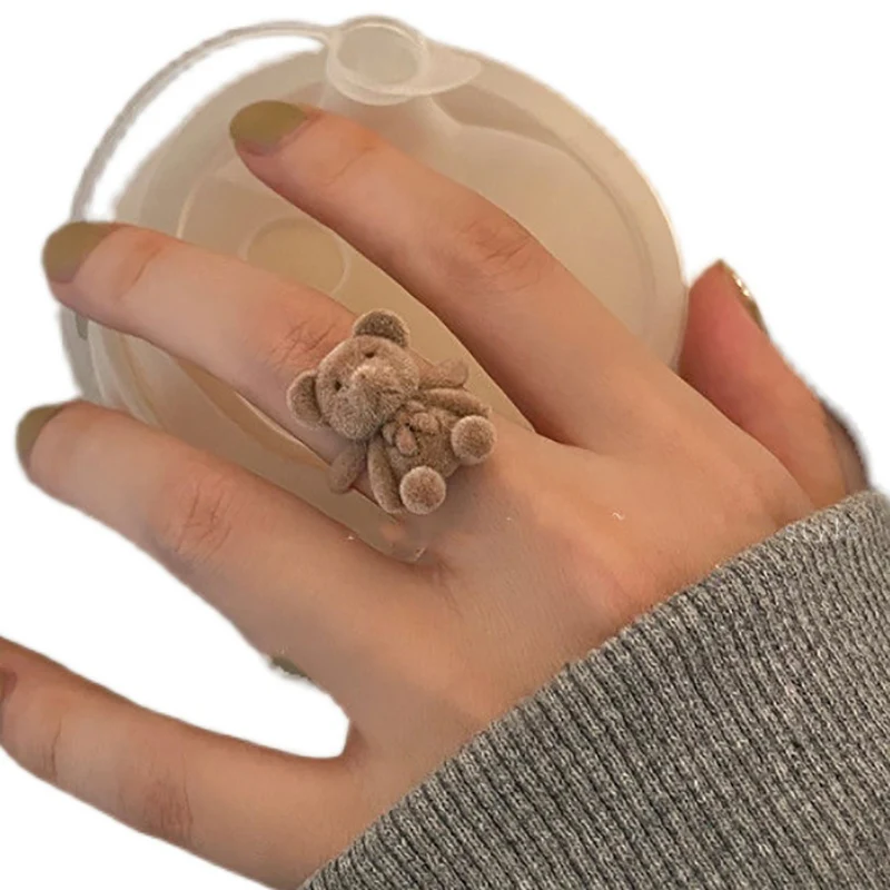 Flocking Bears Finger Ring Open Adjustable Sweet Cute Bear Rings ...