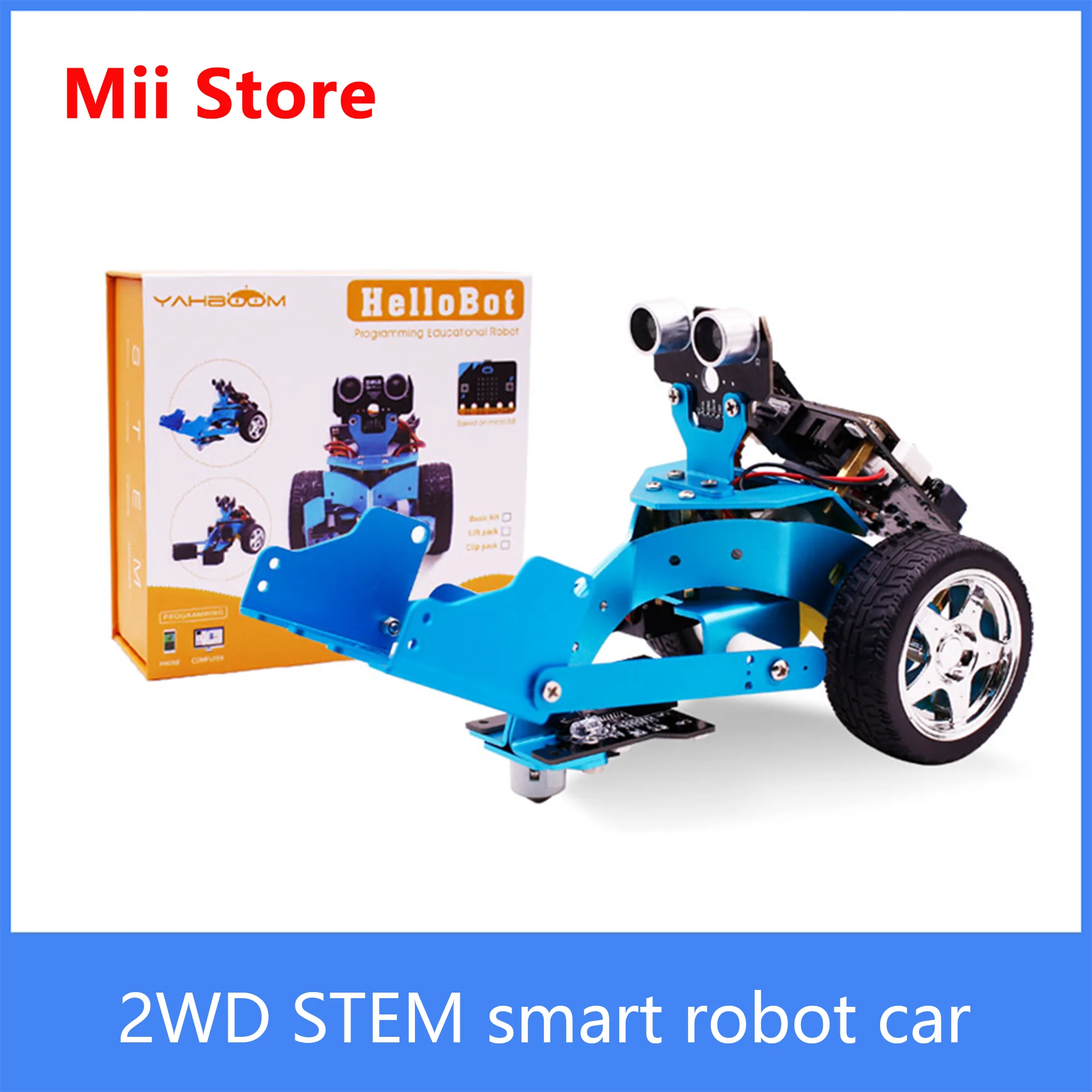 Yahboom robot inteligente Hellobot 2WD, sistema educativo de aluminio azul, microbit, para BBC ...