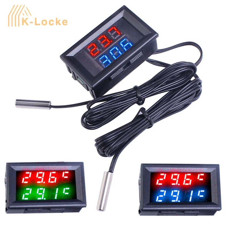 DC4 28V Dual LED Display Digital Thermometer Metal Waterproof Dual ...