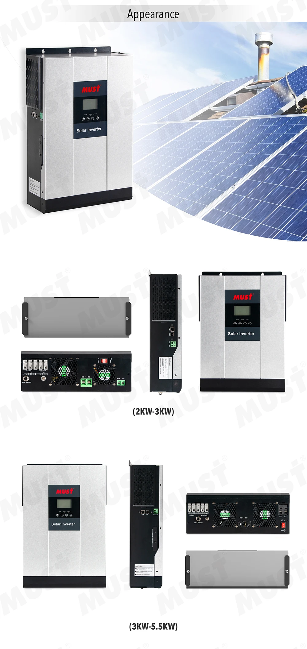 MUST Brand PH1800 Plus 5.2KW 5.2KVA 5200W 48V Hybrid Solar Inverter MP ...
