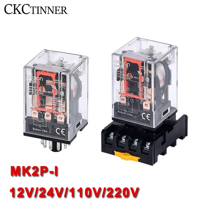 Intermediate relay MK2P I MK2P small electromagnetic relay with socket base 8PIN PF083A DC12V ...