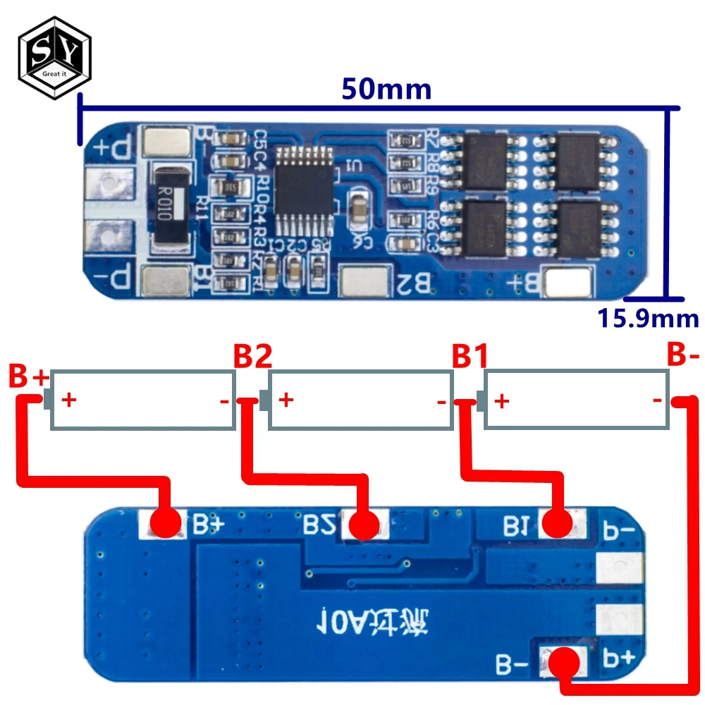 3s 12v 18650 10a Bms Charger Li-ion Lithium Battery Protection Board ...