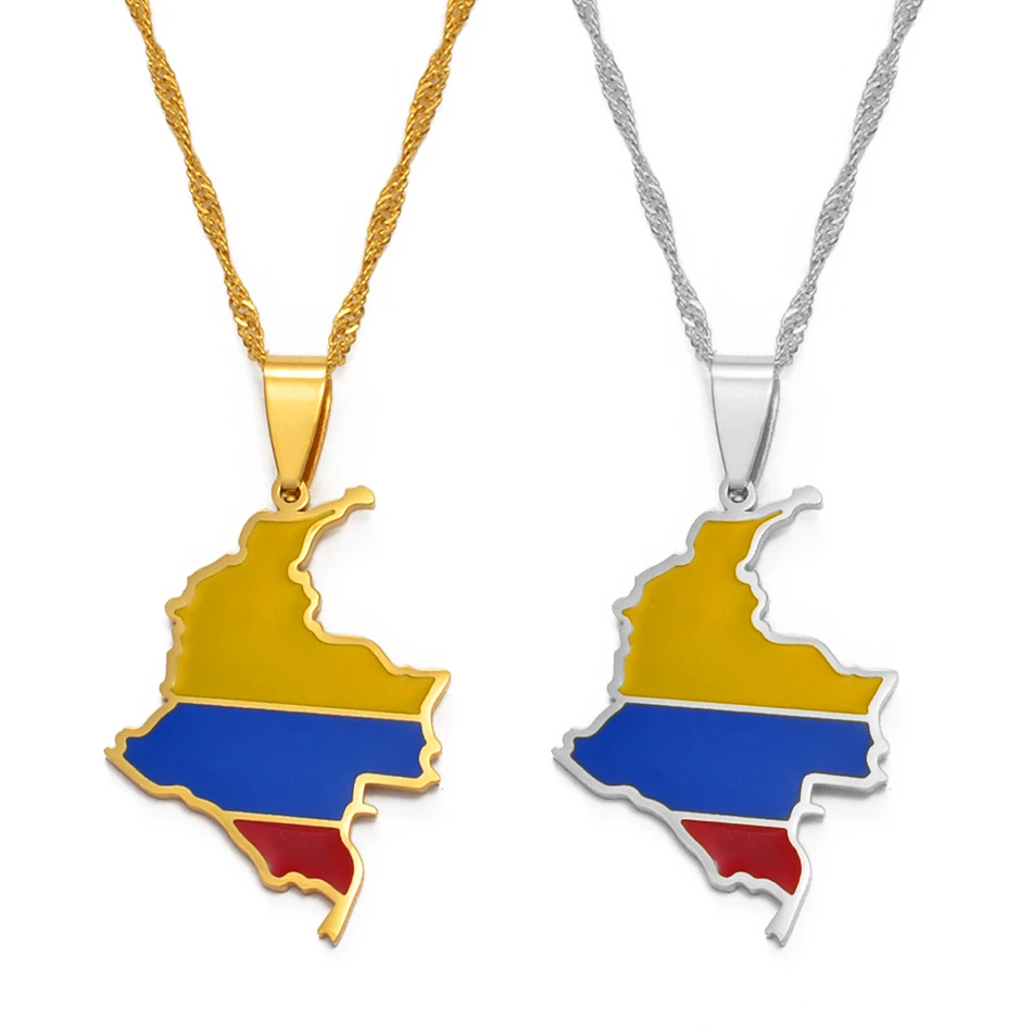 Anniyo Colombian Map Flag Pendant Necklaces Women Girls Silver Color ...