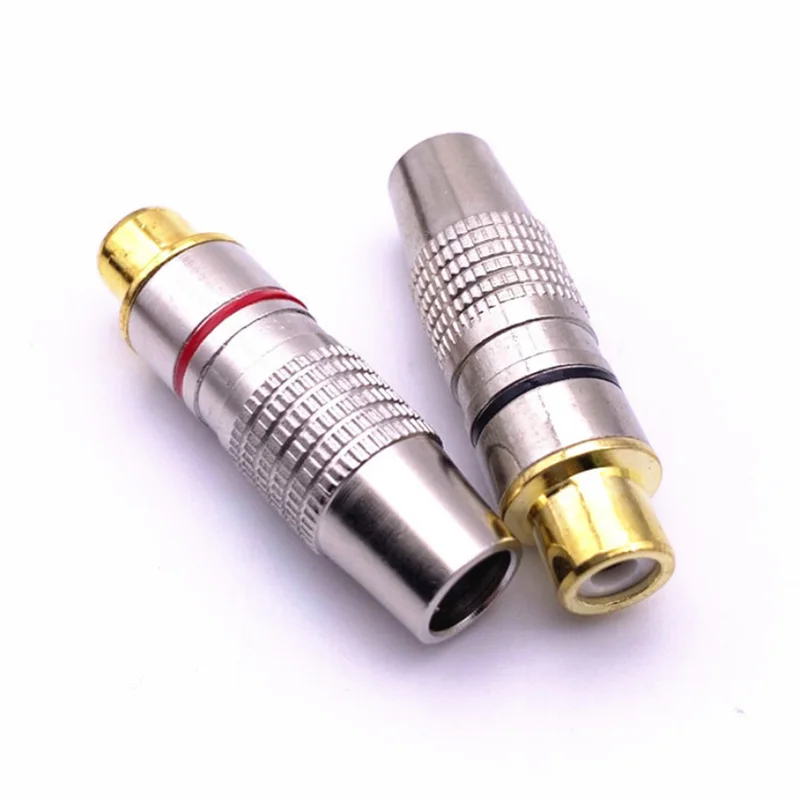 2pcs 1Balck+1Red Gold RCA Female Jack Plug Non Solder Audio Video ...