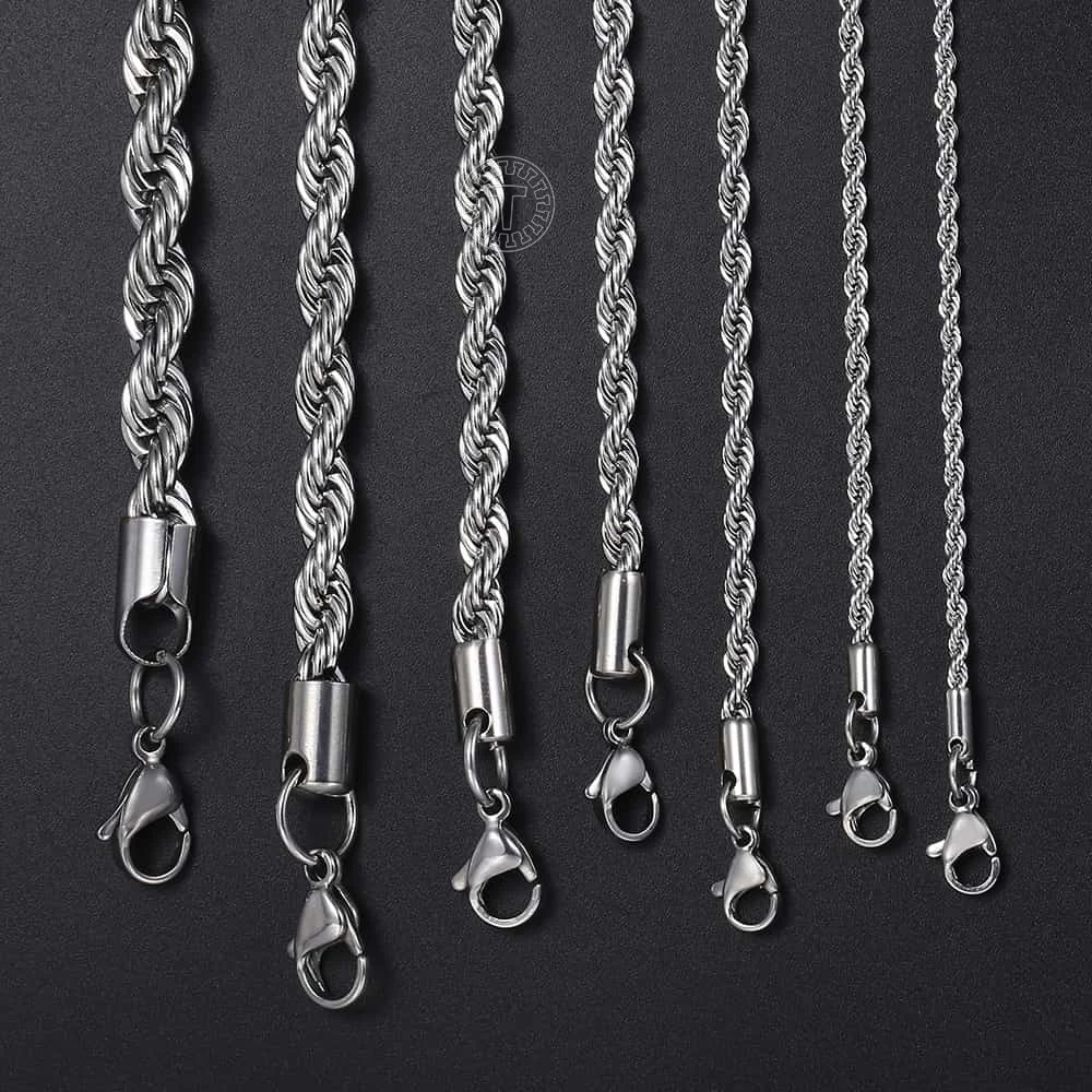 2 2.5 3 4 5 6 7mm Twisted Rope Chain Link For Men Women Silver Color ...