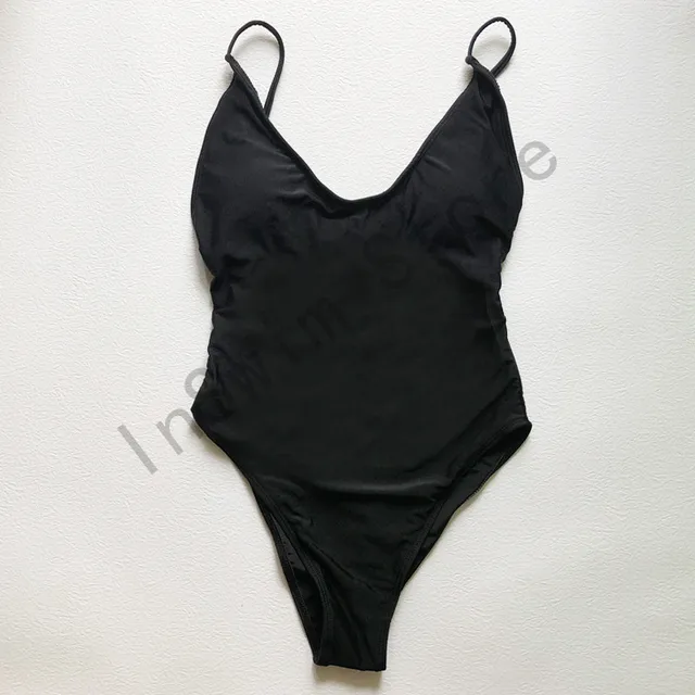 Sexy One Piece Swimsuit Solid Swimwear Women Adjustable straps Bathing ...
