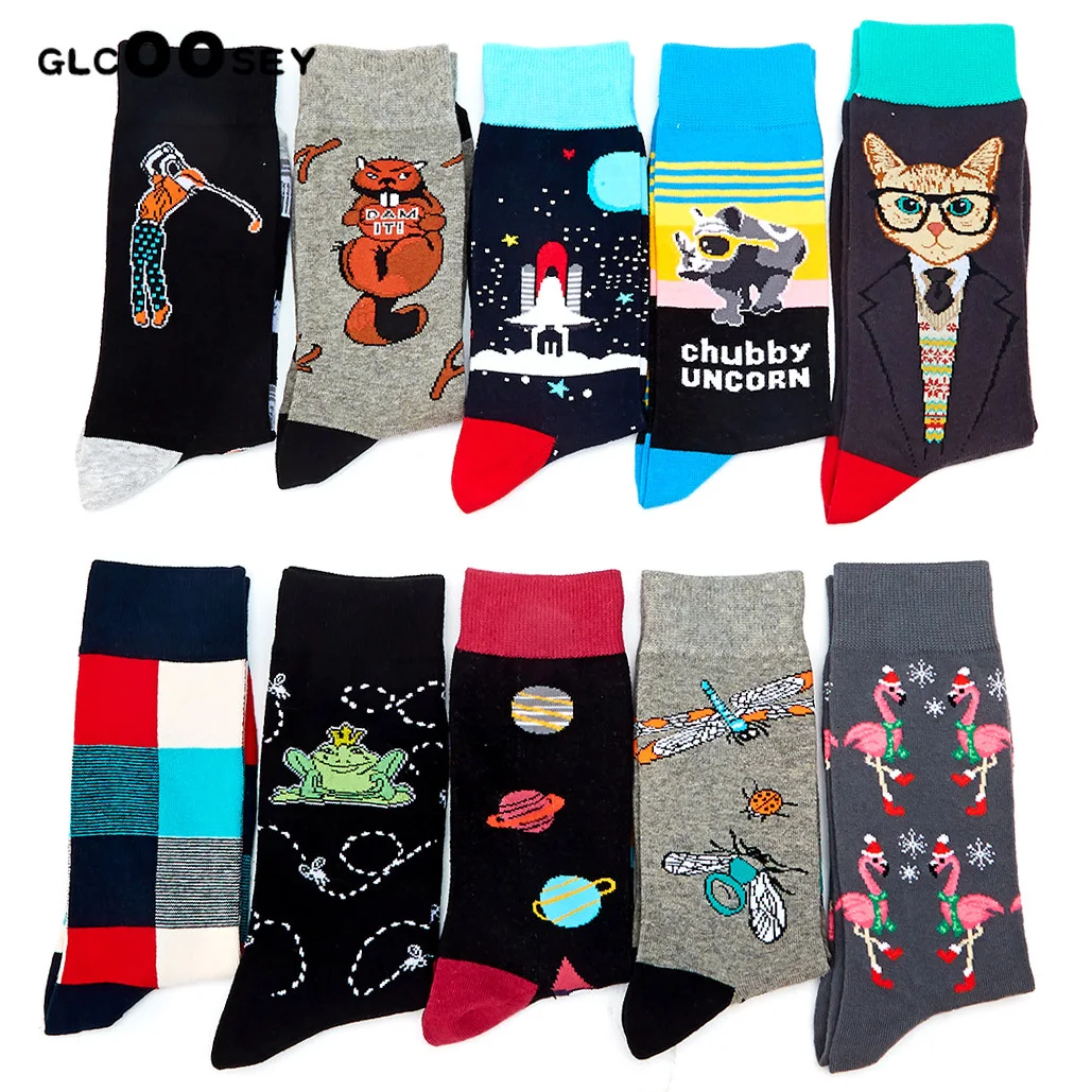 Harajuku Happy Men Socks Funny Mens Sloth Sock Tiger Animal Dragonfly ...