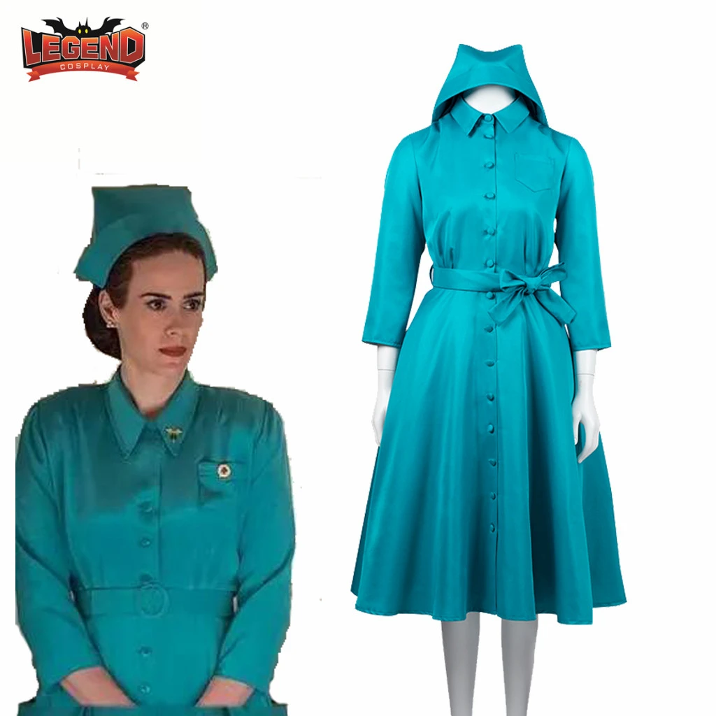 New Nurse Dress Cosplay Costume Blue Long Pleated Skirt with Hat Belt ...