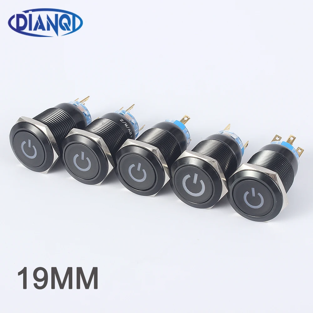 19mm Metal Alumina Black Press Button Led Power Mark Lamp Button ...