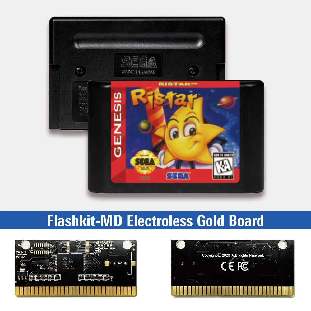 Ristar USA Label Flashkit MD Electroless Gold PCB Card for Sega Genesis ...