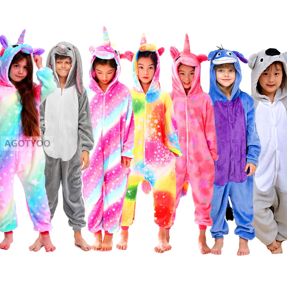 Children Kids Flannel Animal Cartoon Pajamas Winter Sleepwear Boys ...