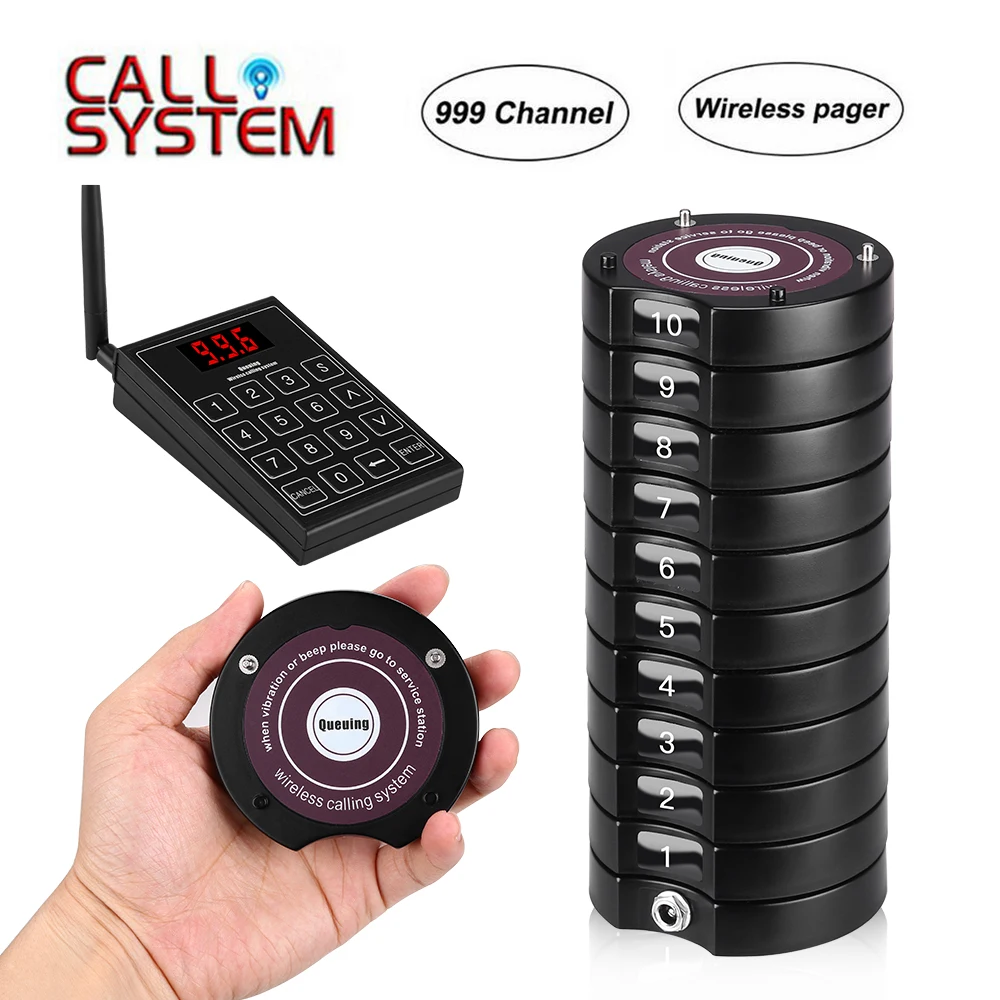 Wireless Queuing Paging System 1 Transmitter+10 Coaster Call Pagers SU ...