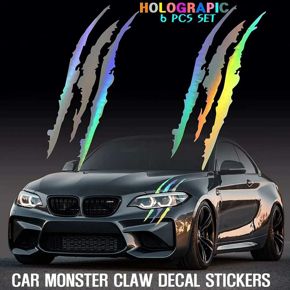 6pcs Auto Car Stickers Reflective Monster Claw Marks Scratch Stripe ...
