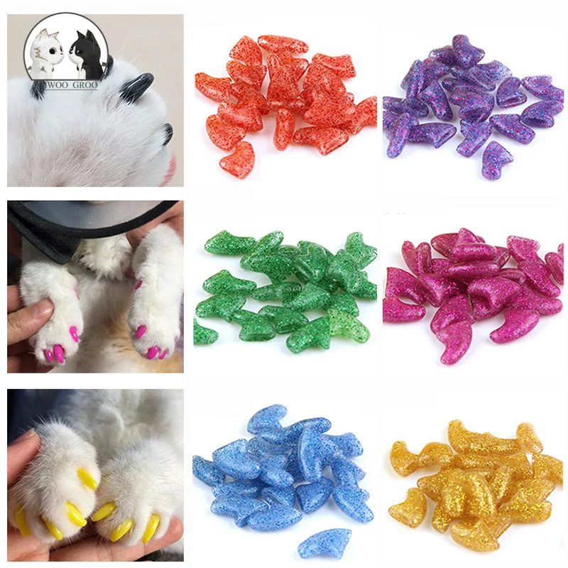 FASHION Colorful Soft Cat Dog Nail Caps Cat Nail Cover Paw Claw Paws 20 ...