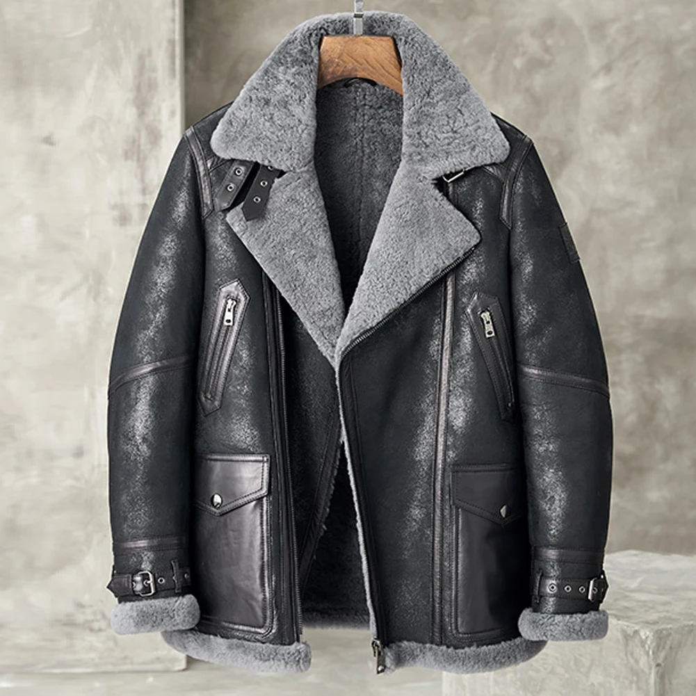 Men's Black Shearling Jacket Men Genuine Leather Jacket B3 Bomber Jacket » Denny&Dora Shearling ...
