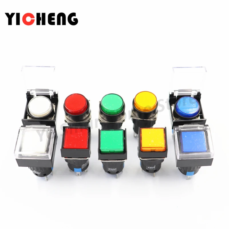 5pcs LA16 light push button switch 16mm with light with 16mm mounting ...
