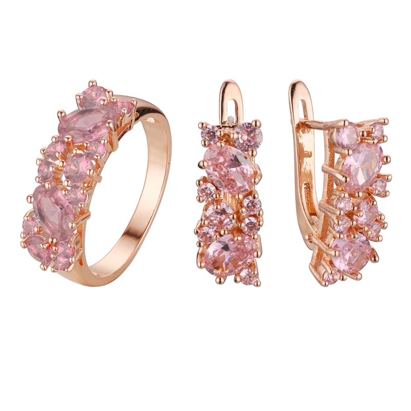 New-Fashion-Jewelry-Set-Pink-Stone-Rose-585-Gold-Color-Lady-Jewelry ...