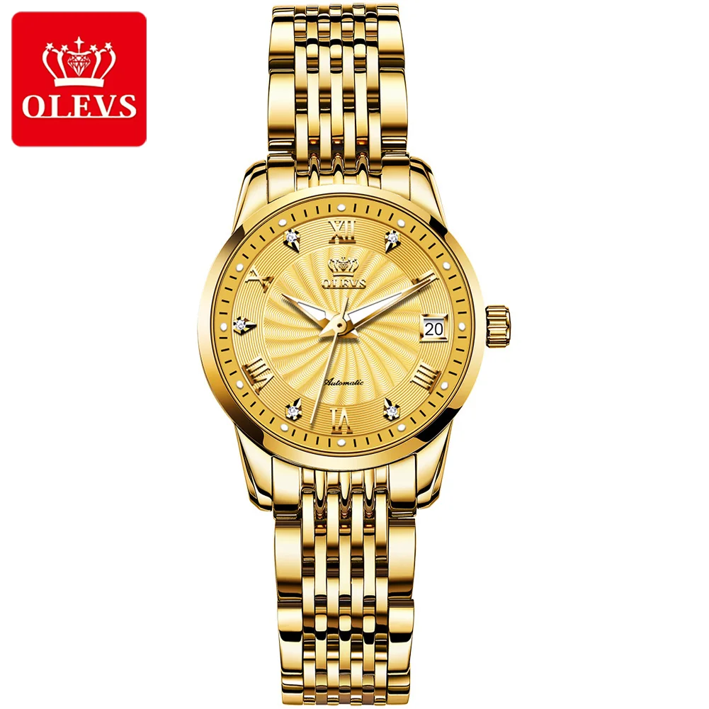 Women Automatic Mechanical Watch | Olevs Women Watches Automatic - Gold ...