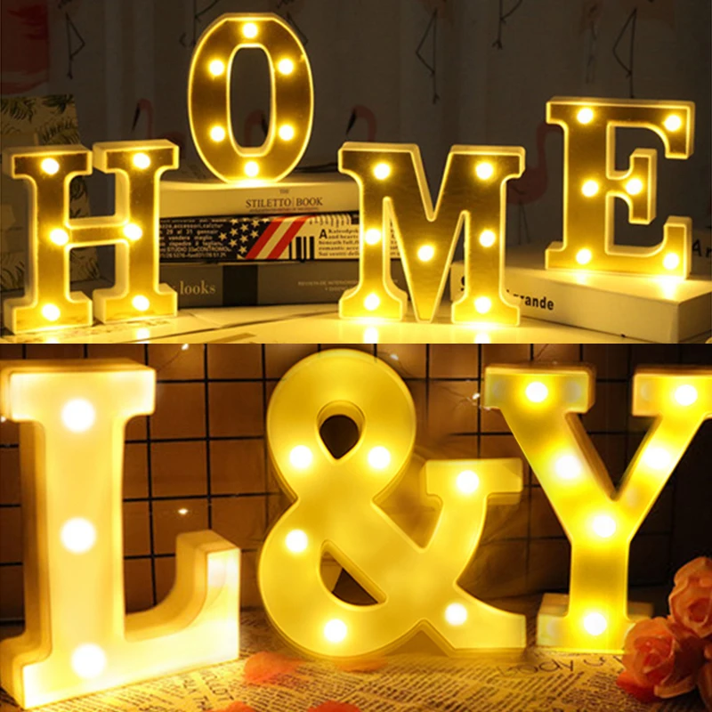 Luz LED de letras 3D para decoración, lámpara de noche con 26 ...