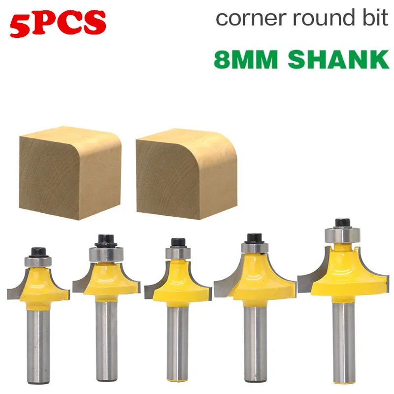 5pcs/set 8mm Shank Woodworking Cutter Knife Fillet Corner Round Over ...