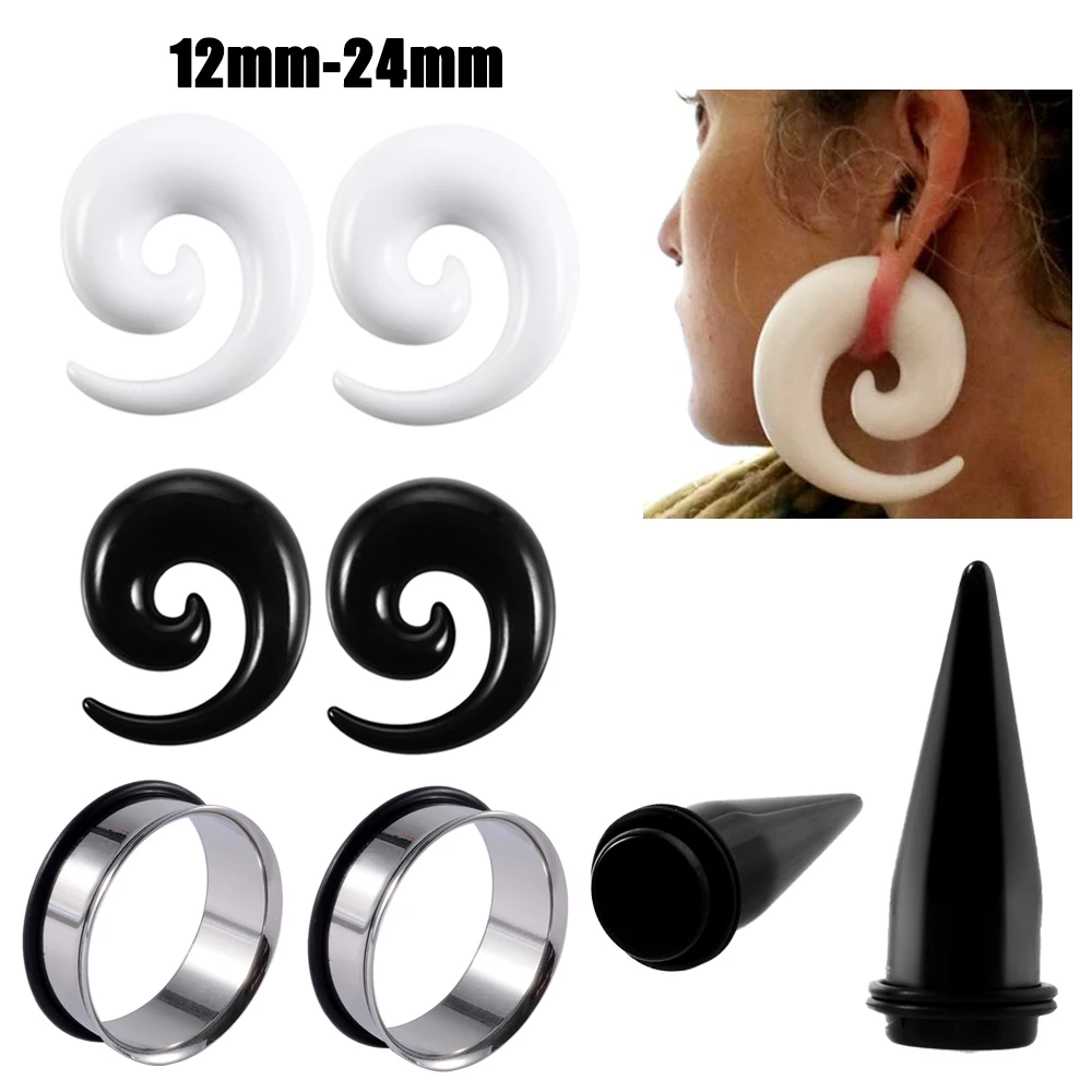 Expansor-de-oreja-en-espiral-de-acr-lico-blanco-y-negro-expansor-de ...