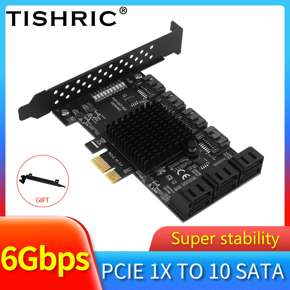 TISHRIC PCIE PCI E SATA 4X 1X ~ 2/6/10 포트 SATA 3.0 컨트롤러 pci Express 멀티 ...