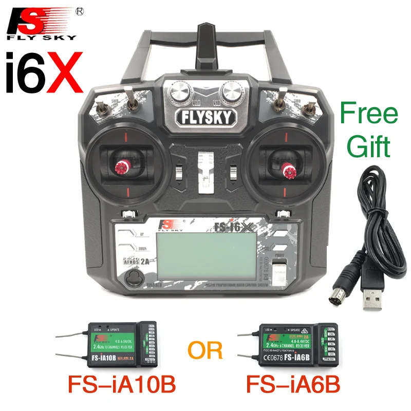 Flysky FS i6X FS I6X 10CH 2.4G RC verici denetleyici ile iA10B iA6B A8S ...