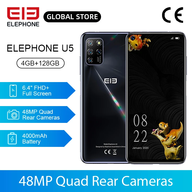 Novo elephone u5 4gb 128gb smartphone 48mp quad câmeras traseiras 6.4 ...
