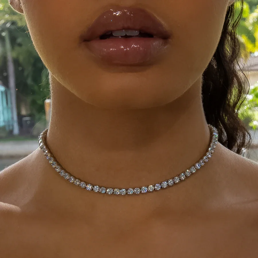New 4mm Iced Out Bling 5a Cz Paved Hiphop Choker Necklace For Women ...