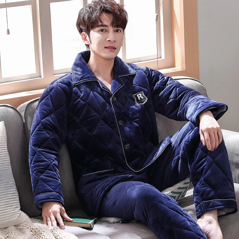 Men-Pajamas-Set-Winter-3-Layers-Quilted-Pyjamas-Suits-Thick-Coral ...