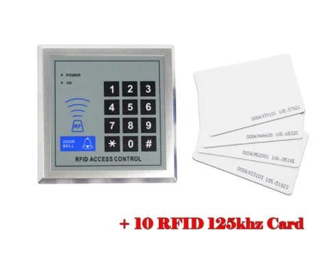 125KHz Rfid Standalone Access Control Keypad EM Card Reader with 10 Keychains Door Keyless Lock ...