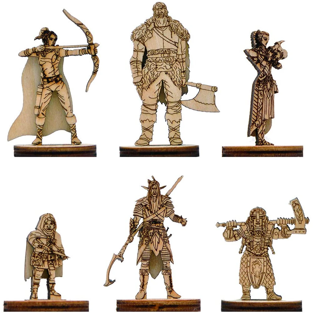 D&D Fantasy Miniatures Wood Laser Cut Figures 6PCS Set 28mm Scale for ...