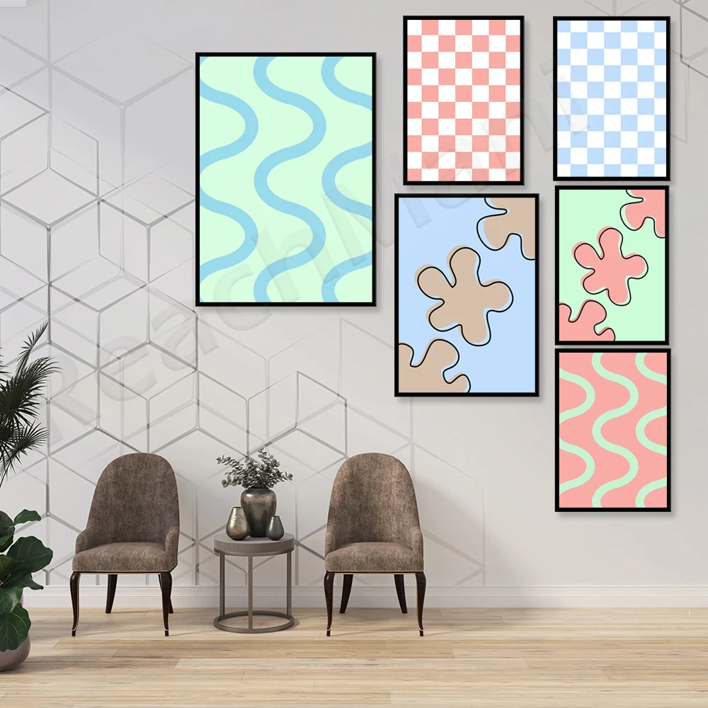 Printable Wall Art Minimal 70's Pattern Green Tones Checkered Print ...