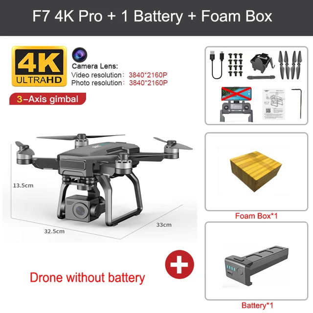 SJRC F7 PRO GPS Drone 4K Dual HD Camera 3-Axis Gimbal Professional Aerial Photography 3KM ...