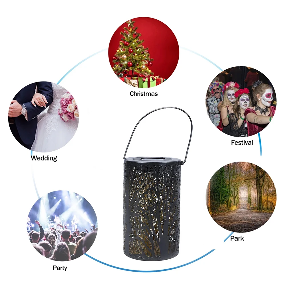 LED Solar Tree Lights Hollow Courtyard Hanging Lantern Leaf Projection ...