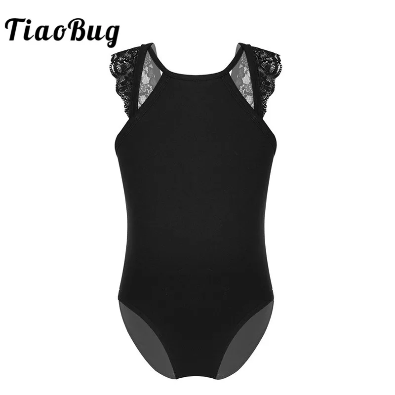 Tiaobug 어린이 십대 민소매 레이스 스플라이스 컷 아웃 솔리드 컬러 발레 댄스 의상 체조 레오타드 여아 어린이 댄스웨어