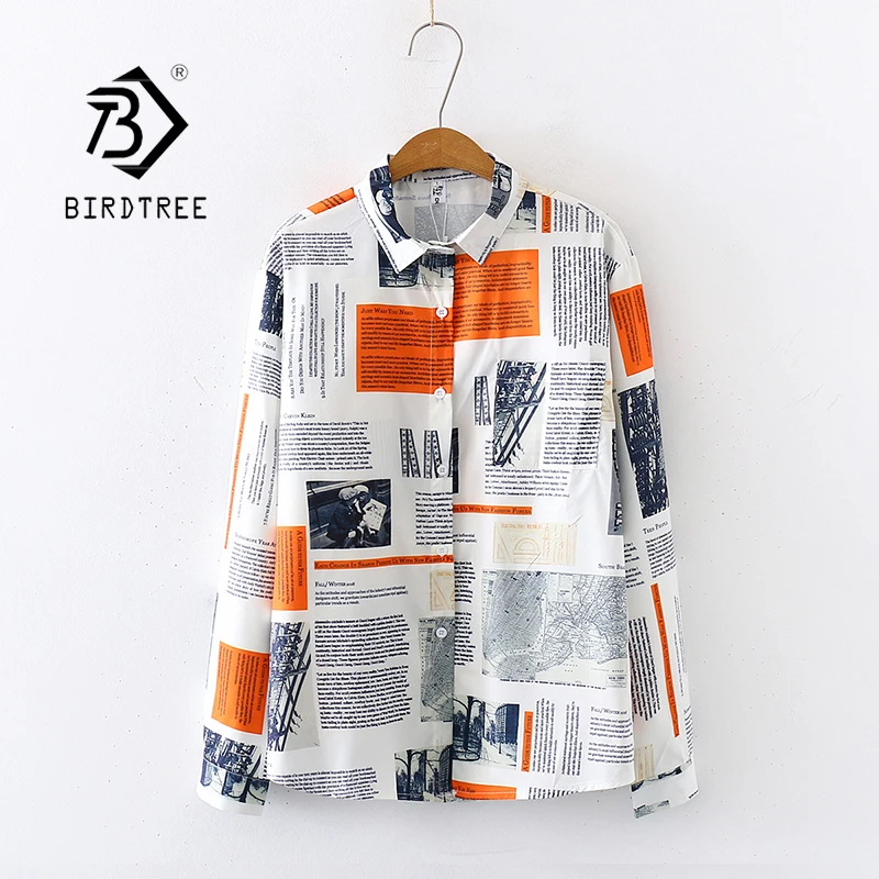 2020-Summer-New-Women-Newspaper-Print-Chiffon-Blouse-Autumn-Long-Sleeve ...