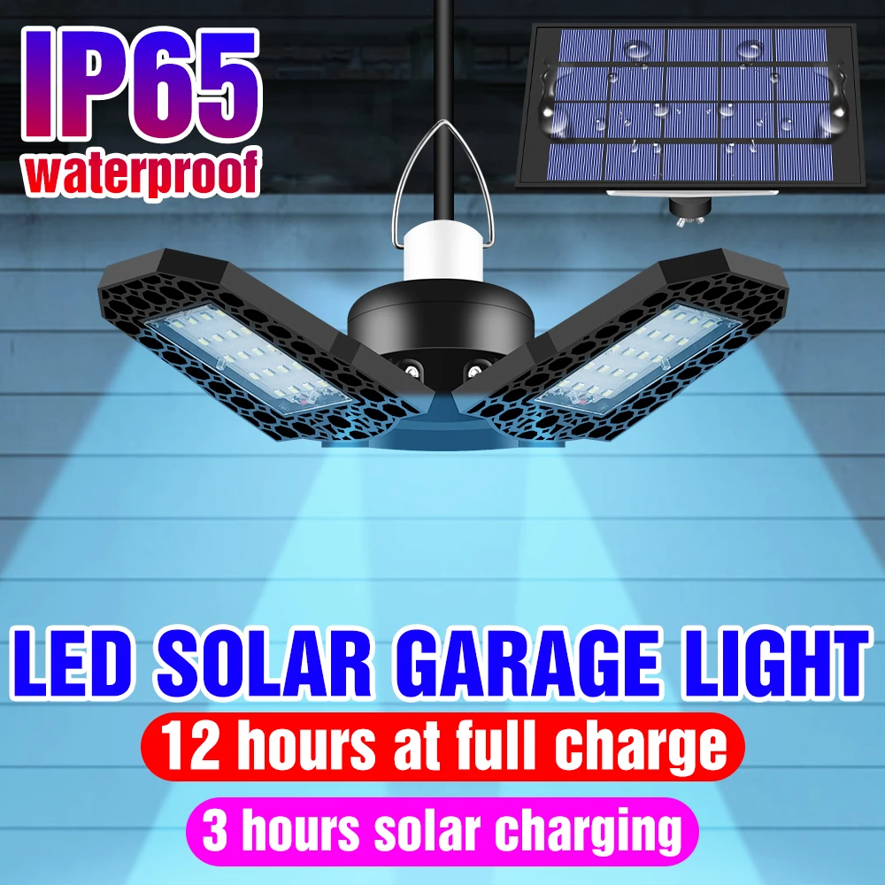 Lâmpada led portátil para garagem 60w 80w, teto dobrável, com sensor de ...